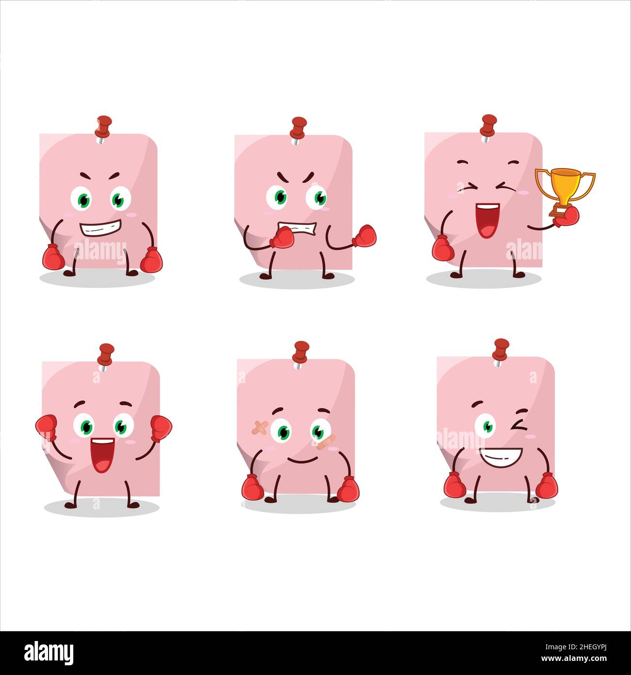 A sporty pink sticky note boxing athlete cartoon mascot design. Vector ...