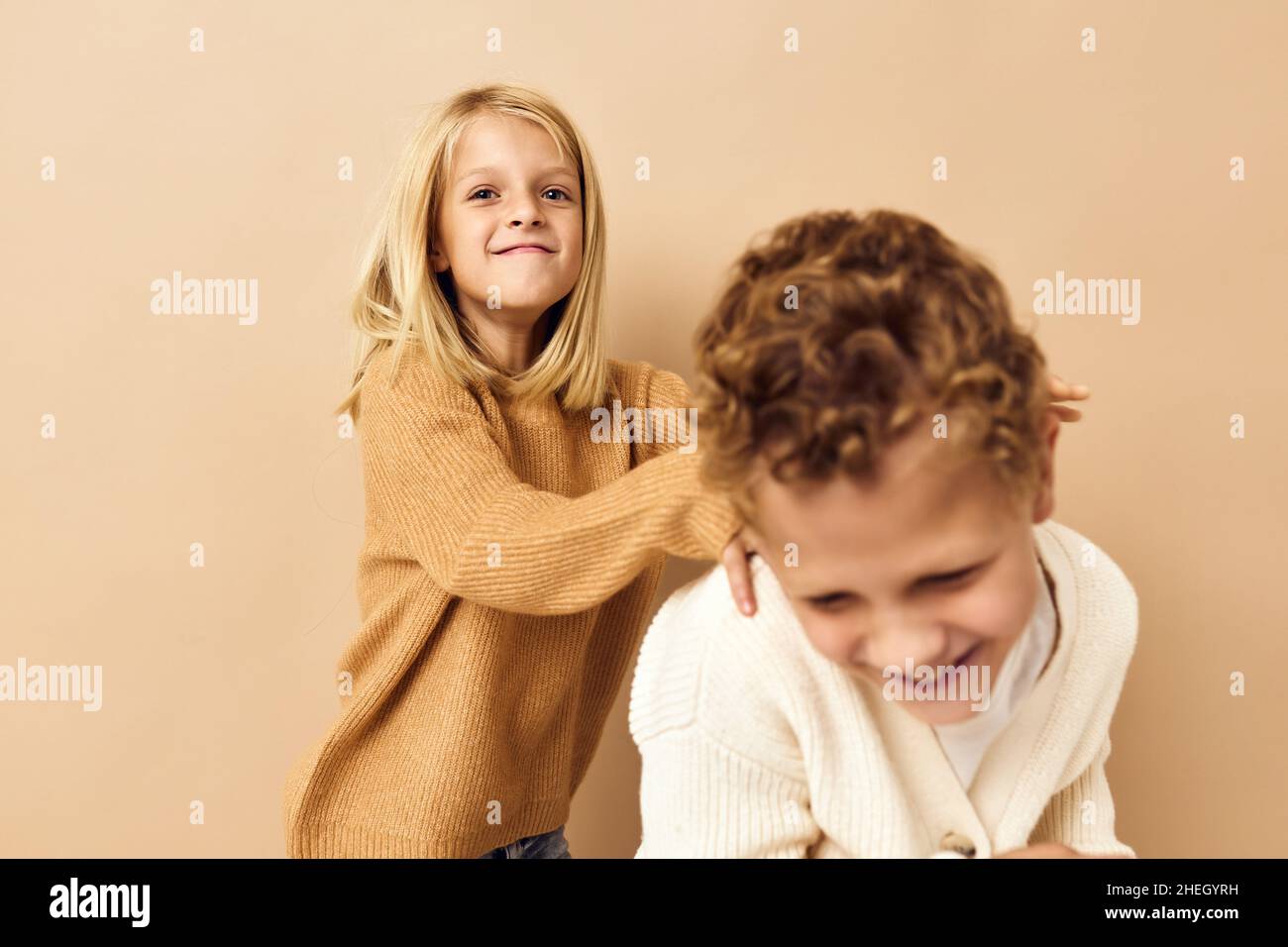 happy children hug games smile friendship isolated background Stock ...