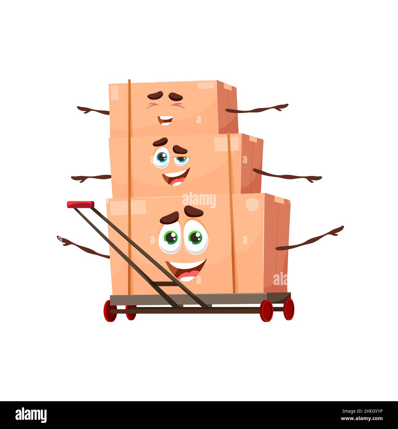 Cartoon stack of parcels on trolley, delivery and shipping service ...