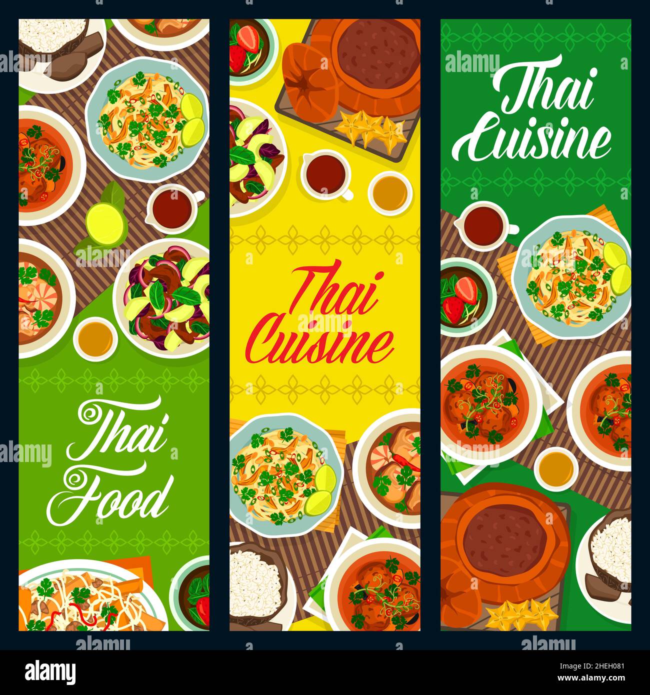 Thai cuisine food, Thailand Asian restaurant menu vector banners. Thai ...