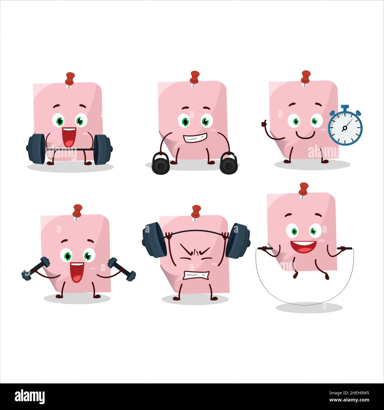 A healthy pink sticky note cartoon style trying some tools on Fitness ...