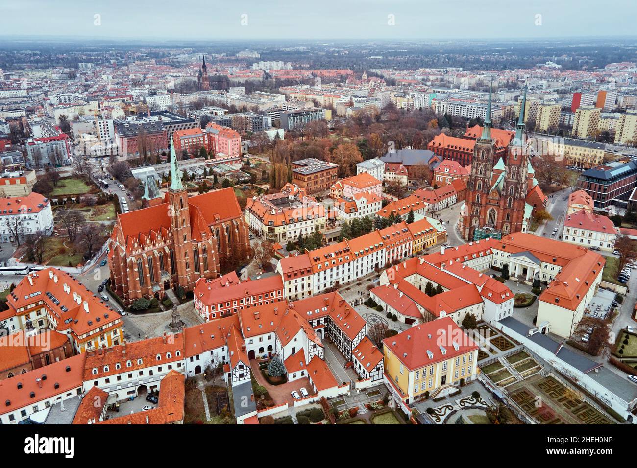 Aerial view of Wroclaw cityscape panorama in Poland. Cathedral of St. John on Tumski island ...