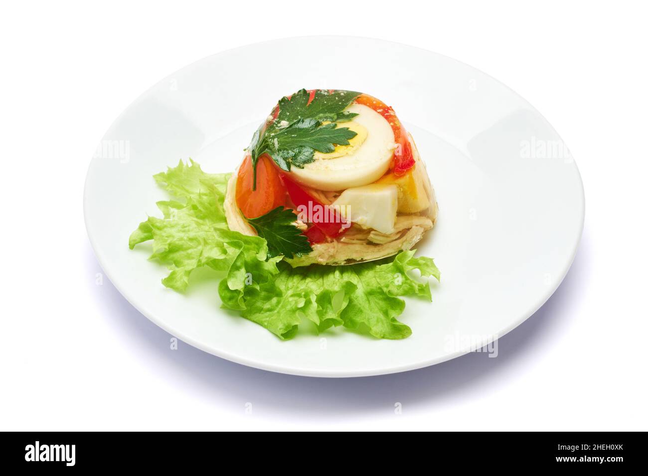 Delicious chicken aspic on a plate isolated on white background Stock ...