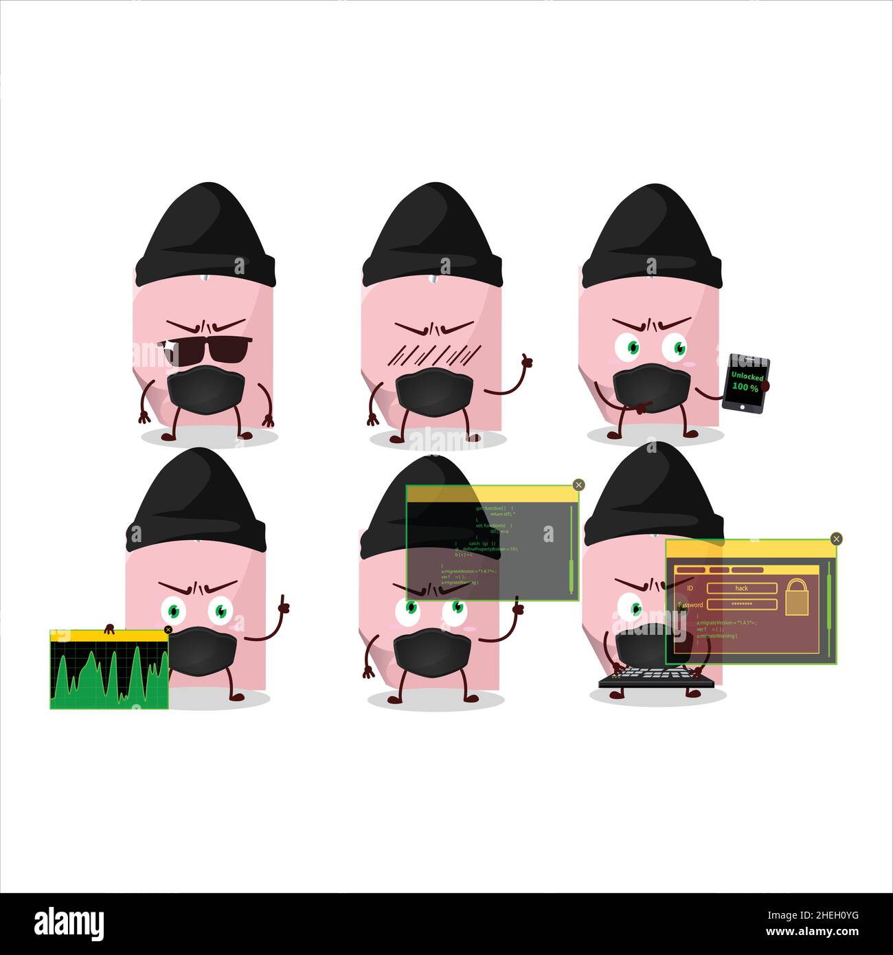 A Hacker pink sticky note character mascot with. Vector illustration ...