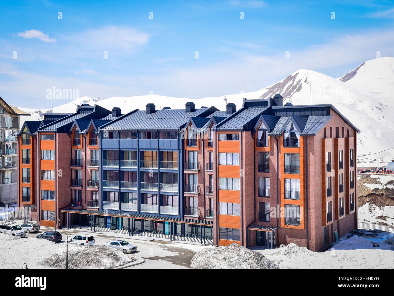 Hotel building exterior in Gudauri ski resort Stock Photo - Alamy