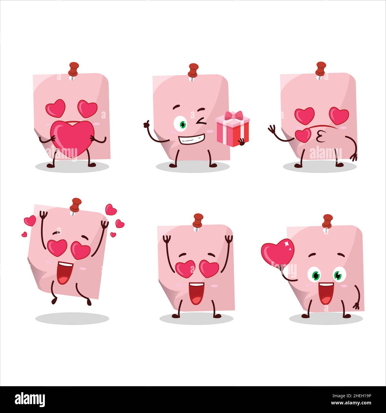 Pink sticky note cartoon character with love cute emoticon. Vector ...