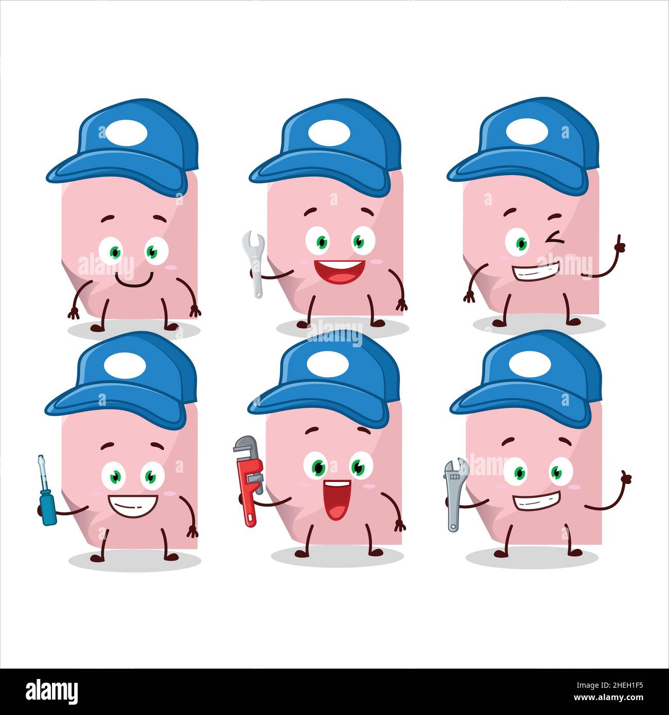 mechanic pink sticky note cute mascot character with pliers. Vector ...