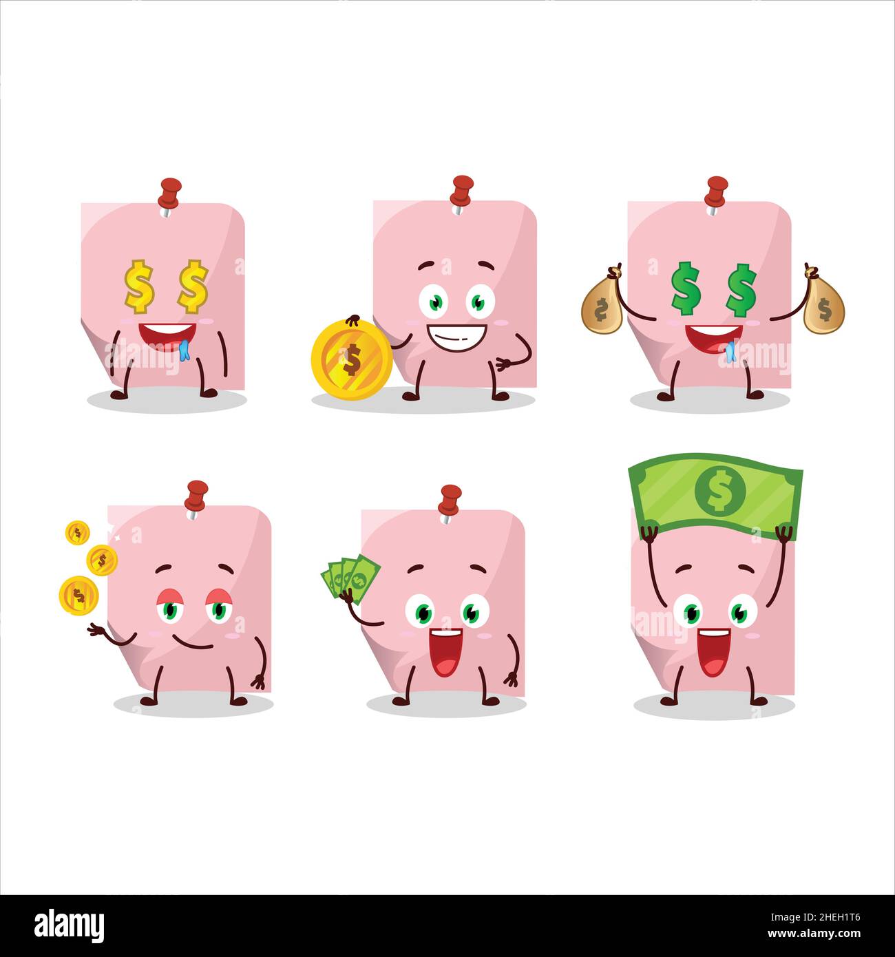 Pink sticky note cartoon character with cute emoticon bring money ...