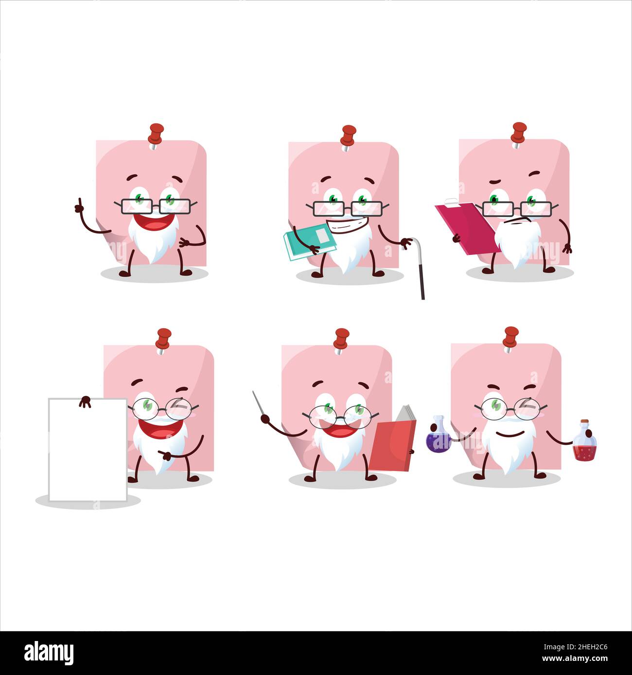 Professor pink sticky note academic cartoon character working on ...