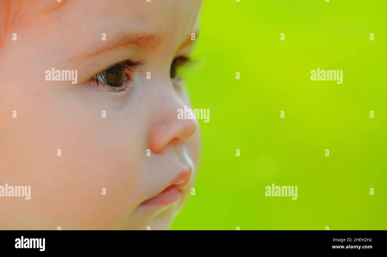 Head baby close up. Kids macro cropped face, little boy portrait Stock ...