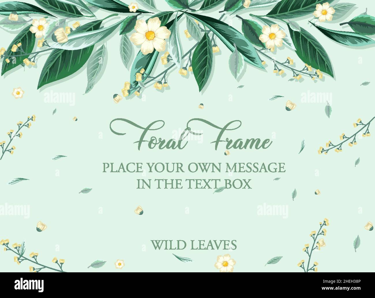 Horizontal card template with flowers and foliage illustration Stock ...