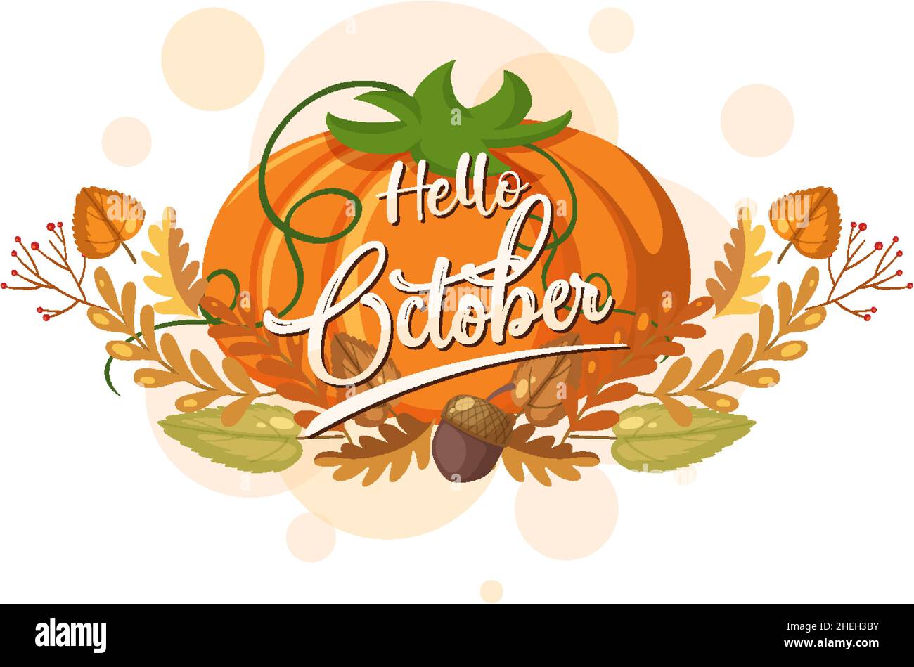 Hello October logo with ornamental autumn leaf illustration Stock ...
