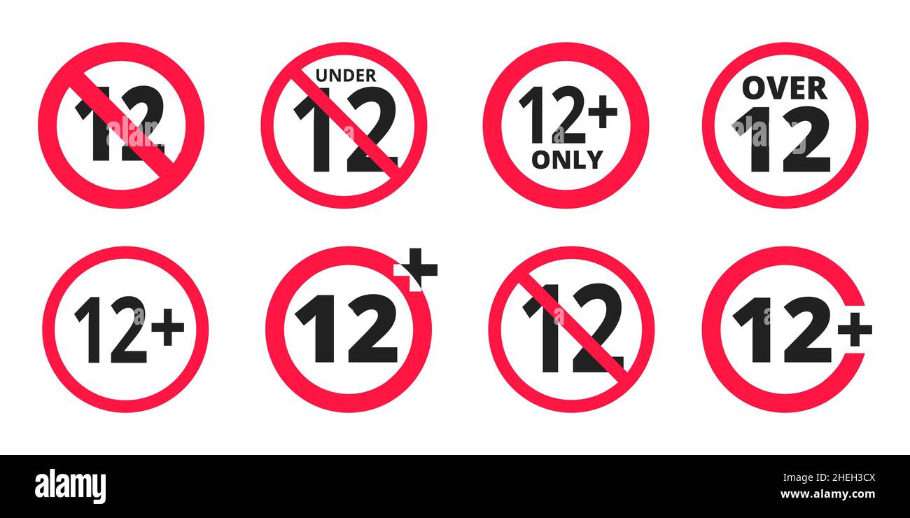 Over 12 years old plus forbidden round icon sign vector illustration ...
