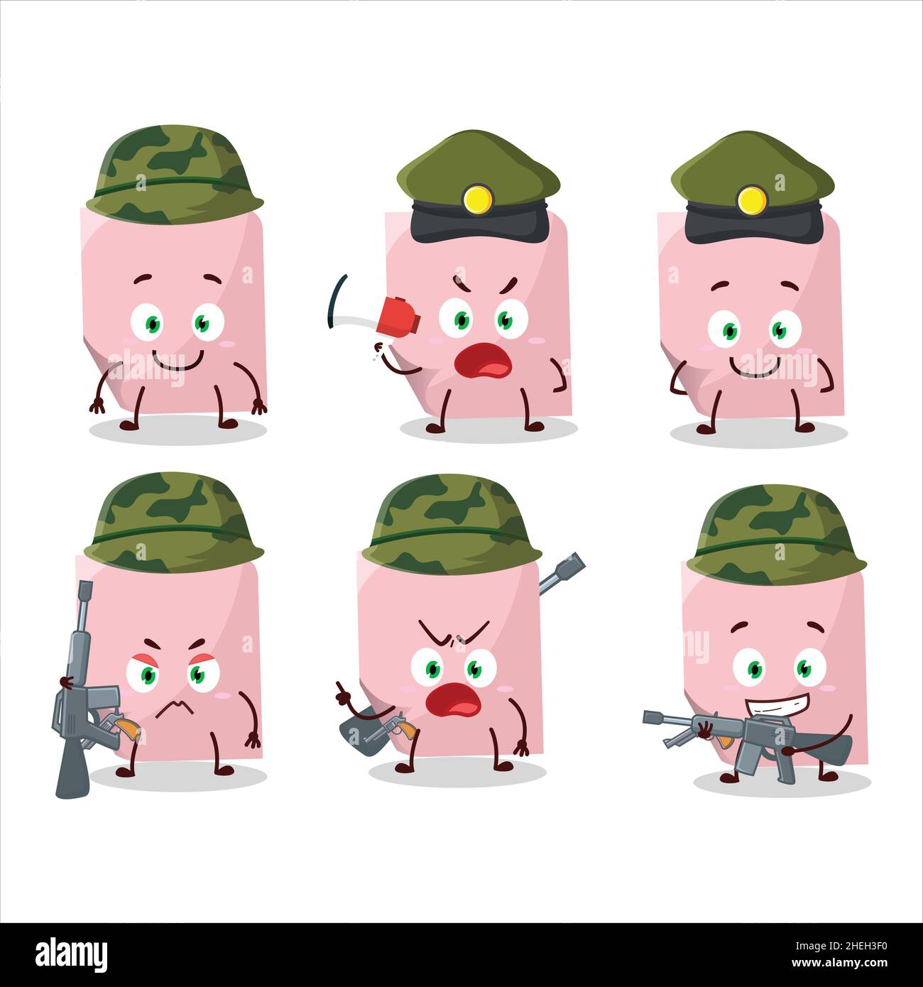 A charming soldier pink sticky note cartoon picture bring a gun machine ...