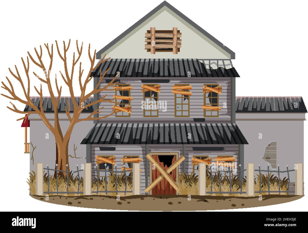 Isolated old broken house in the rural illustration Stock Vector Image ...