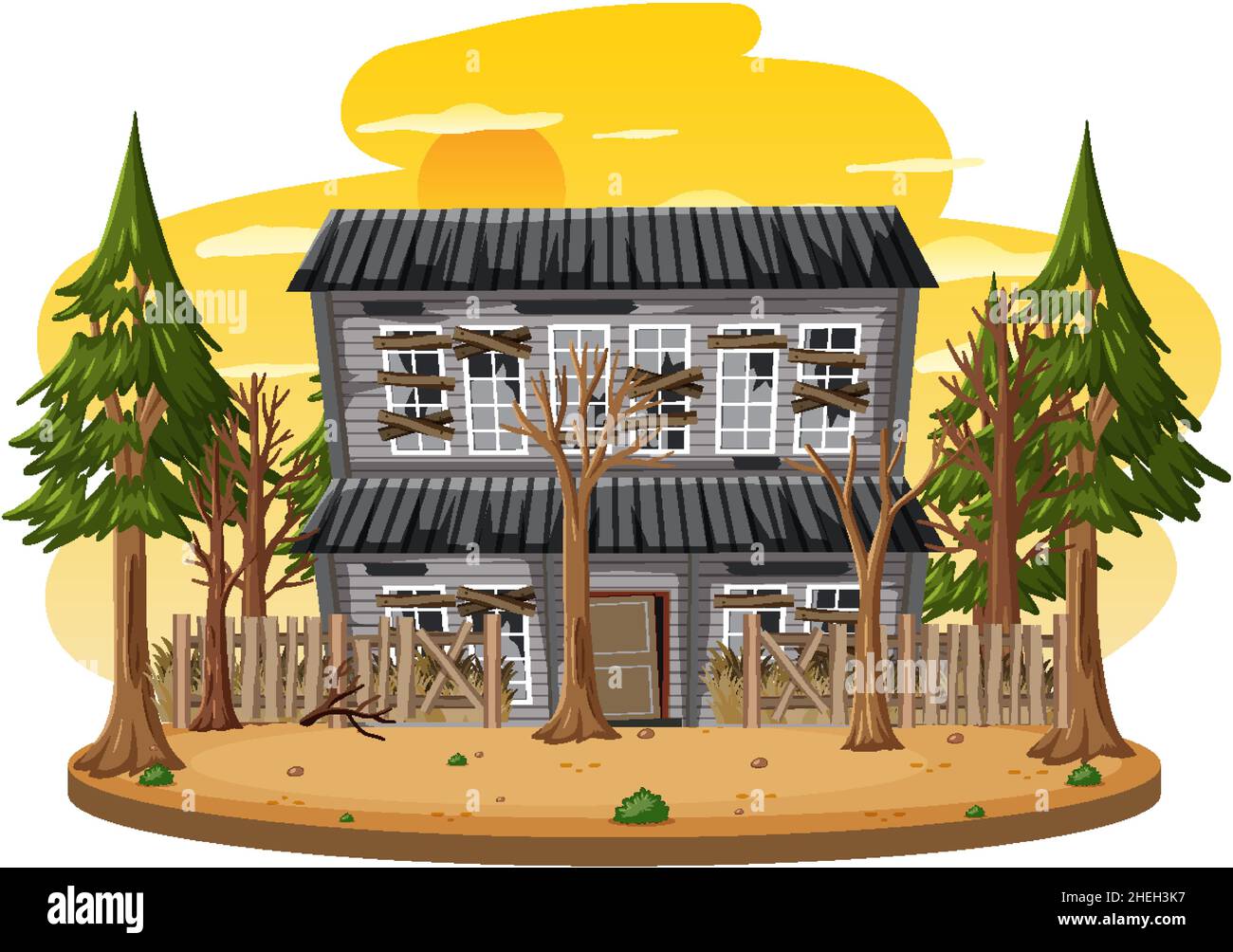 Abandon empty broken house isolated illustration Stock Vector Image ...