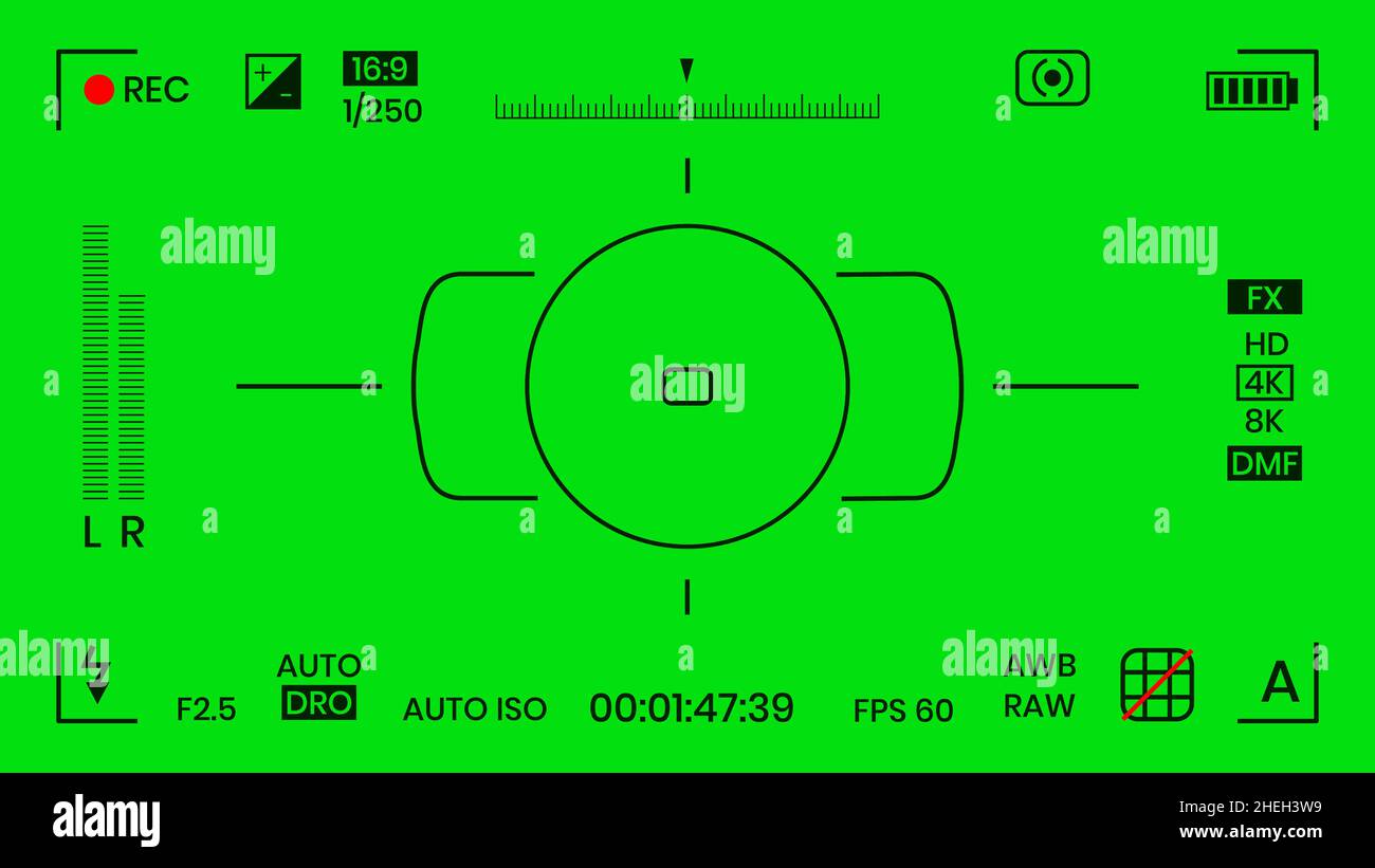 Green colored chroma key camera rec frame viewfinder overlay background ...