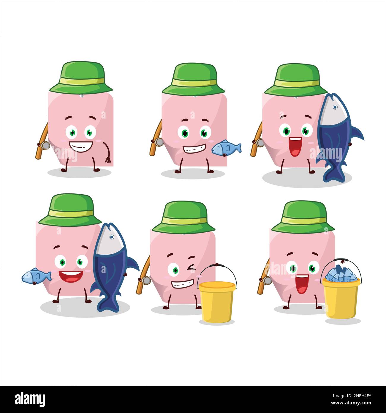 A fisherman pink sticky note cartoon picture catch a big fish. Vector ...