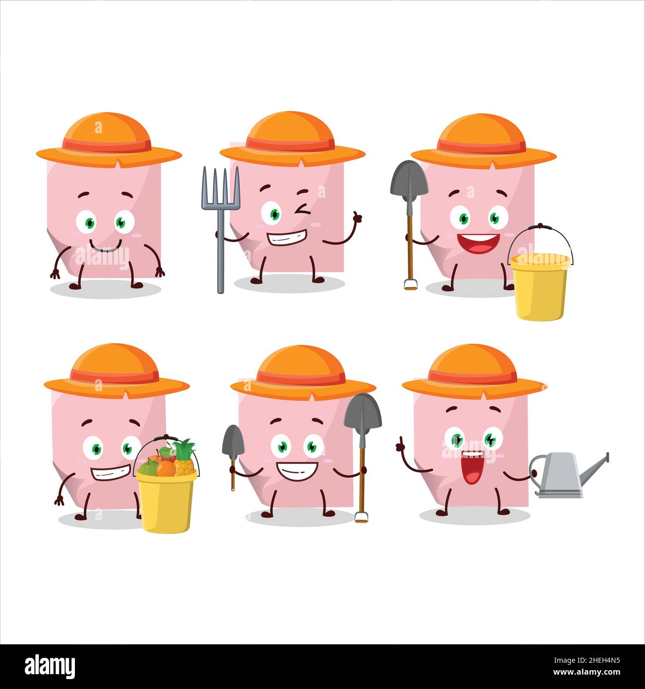 Farmer pink sticky note cute mascot character with fork. Vector ...