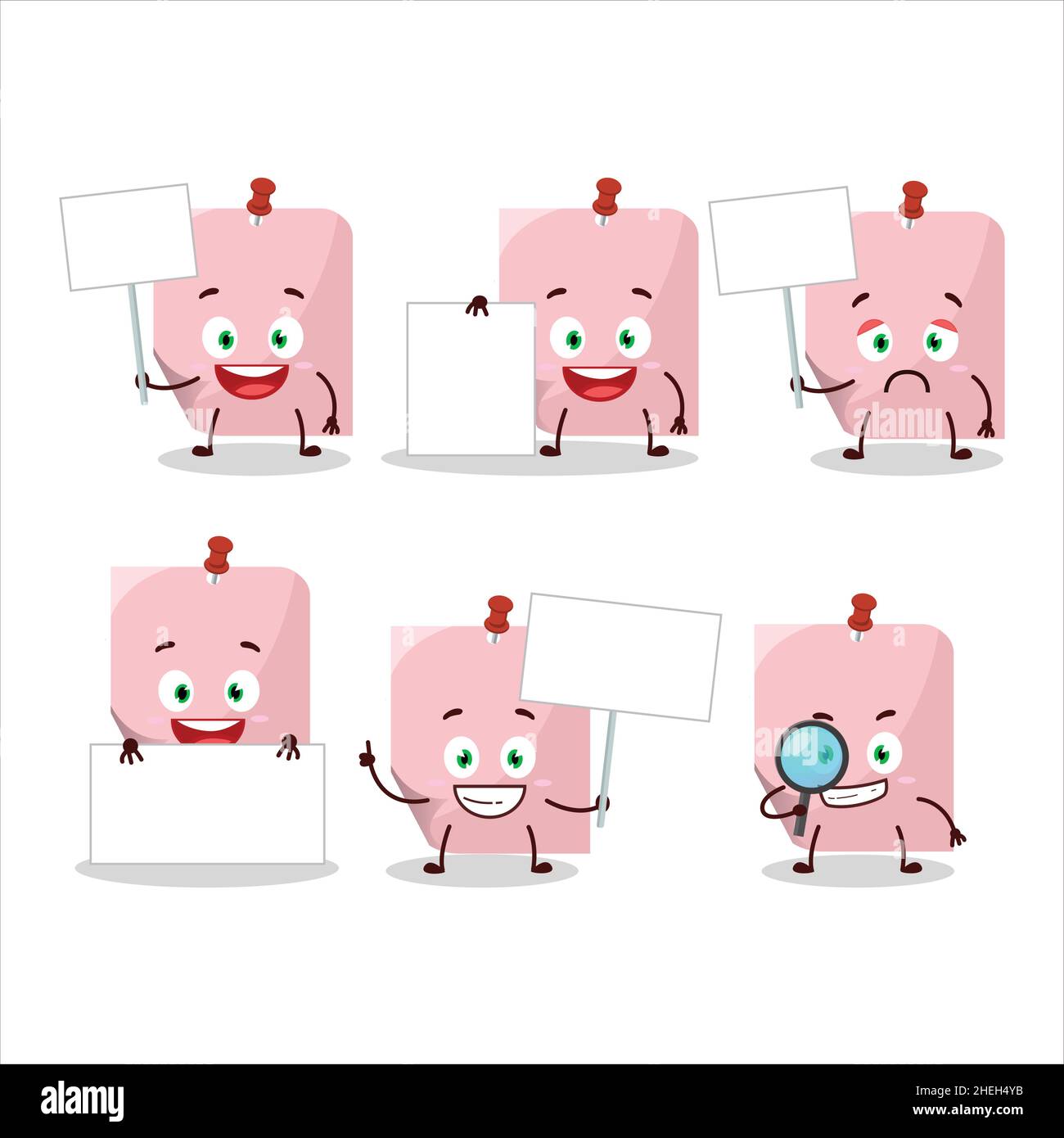 Pink sticky note cartoon character bring information board. Vector ...