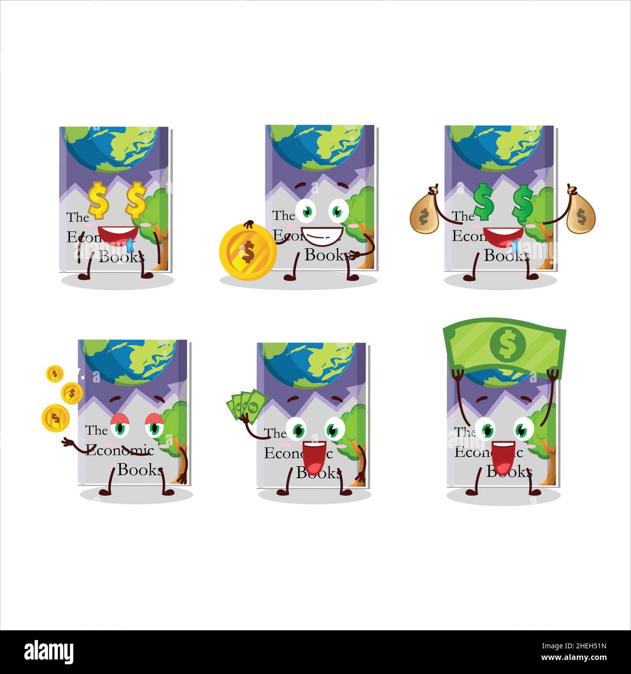 Economic books cartoon character with cute emoticon bring money. Vector ...
