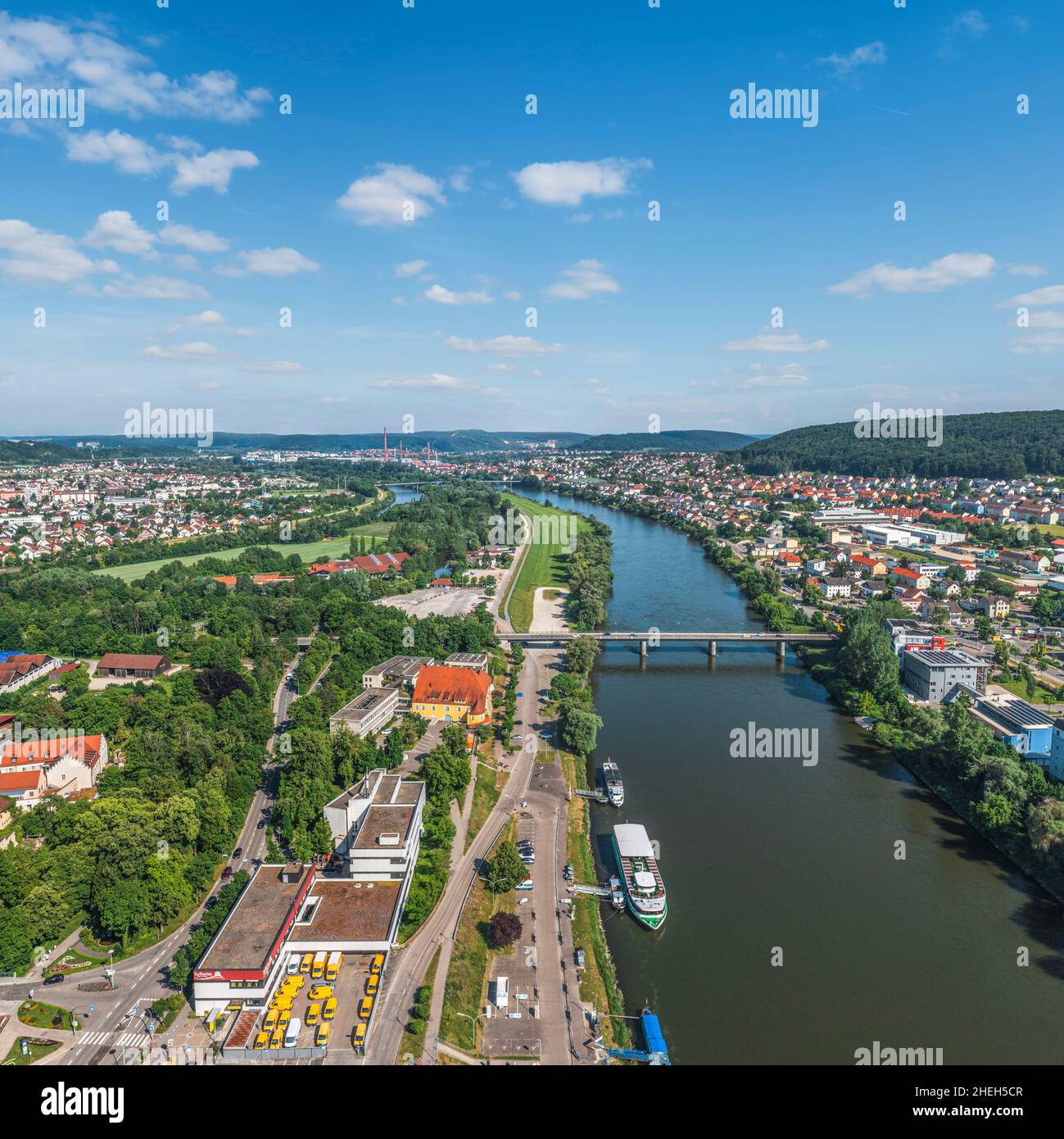 Aerial view to Kelheim and Danube Valley in Lower Bavaria Stock Photo ...
