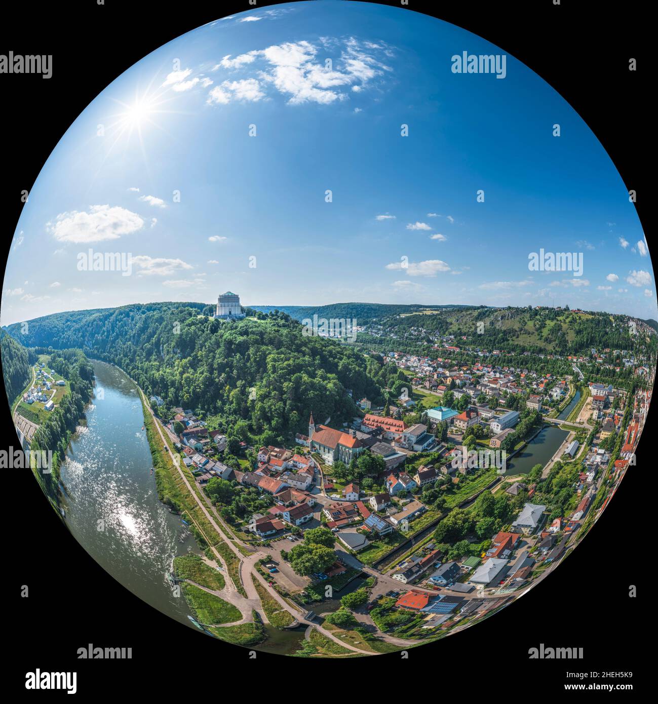 Aerial view to Kelheim and Danube Valley in Lower Bavaria Stock Photo ...