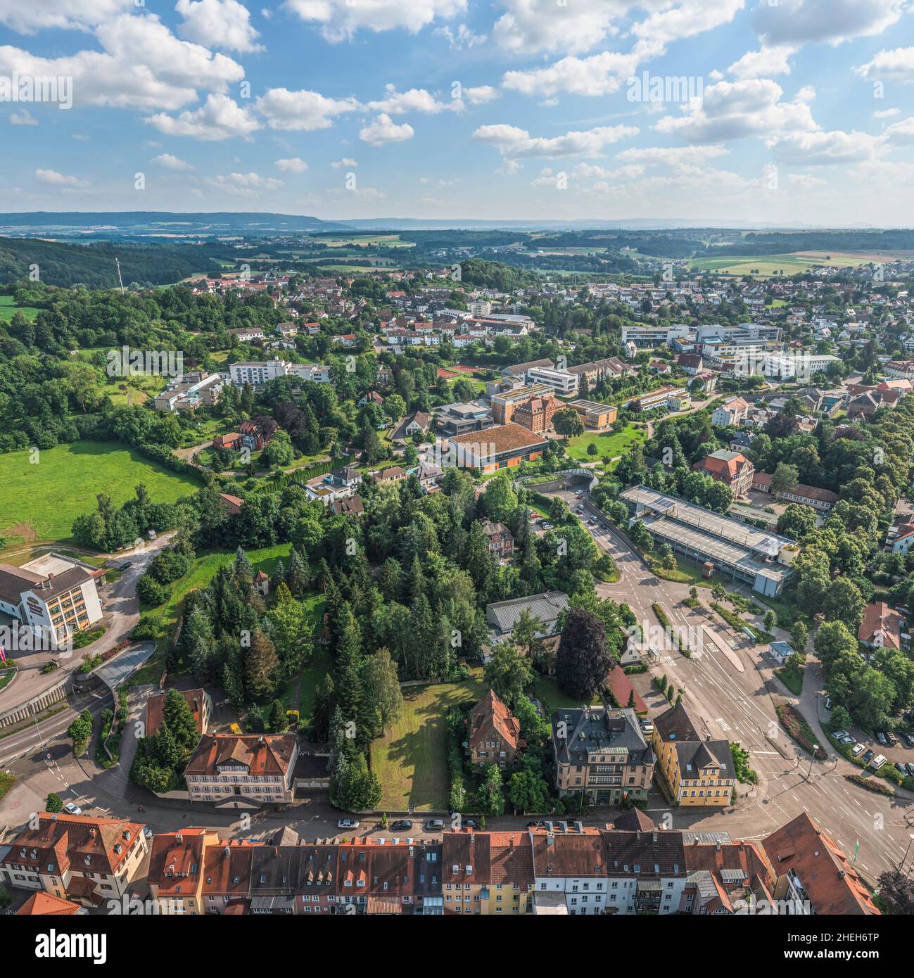 Aerial view to Ellwangen on Jagst and surrounding area Stock Photo - Alamy