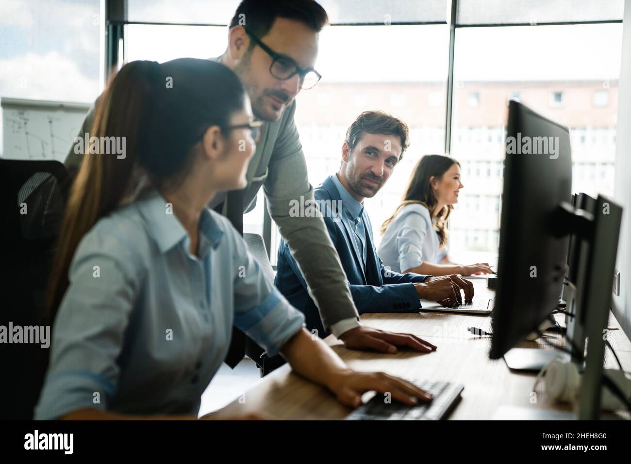 Creative managers crew working with new startup project in office. Team ...