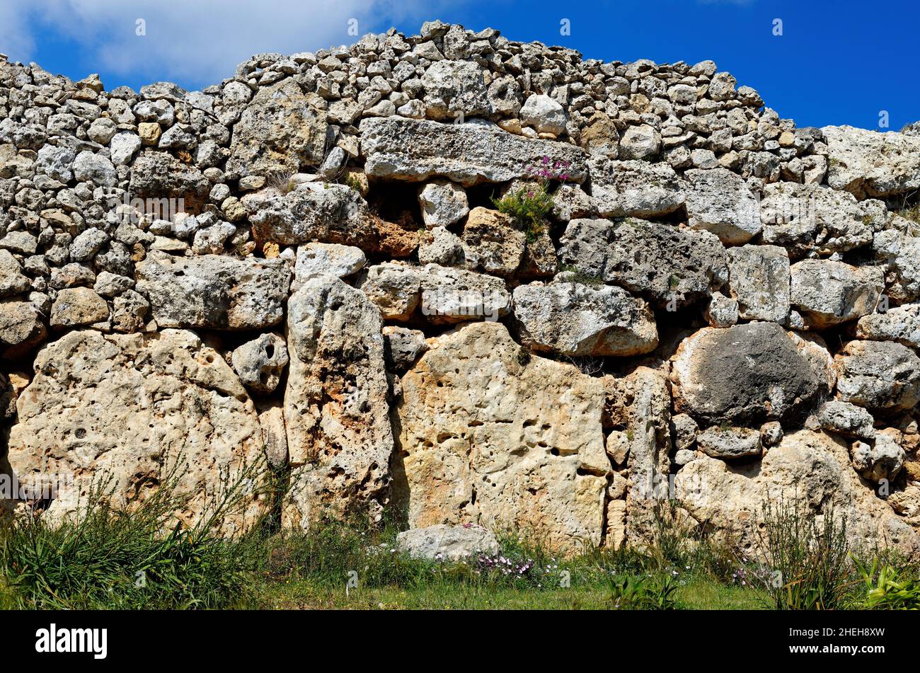Wall of Neolithic megalith temple complex of Ggantija, Gozo island ...