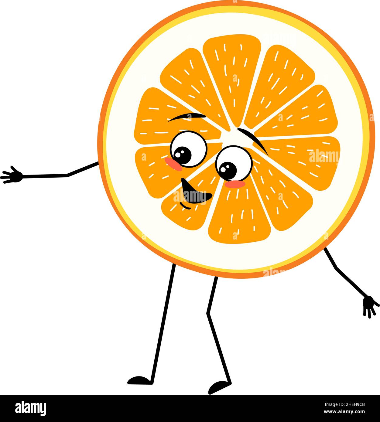 Orange character with happy emotions, face, smile, eyes, arms and legs ...
