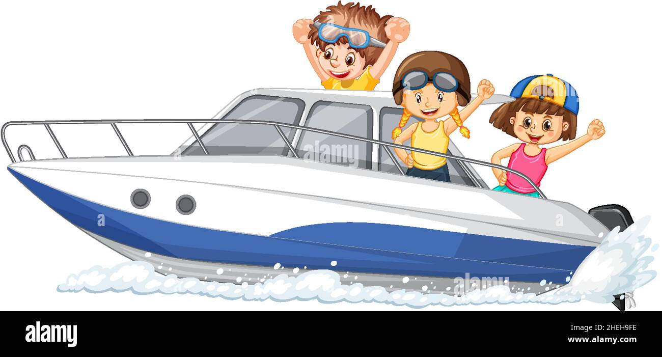 Young boy driving boat with his friends illustration Stock Vector Image ...