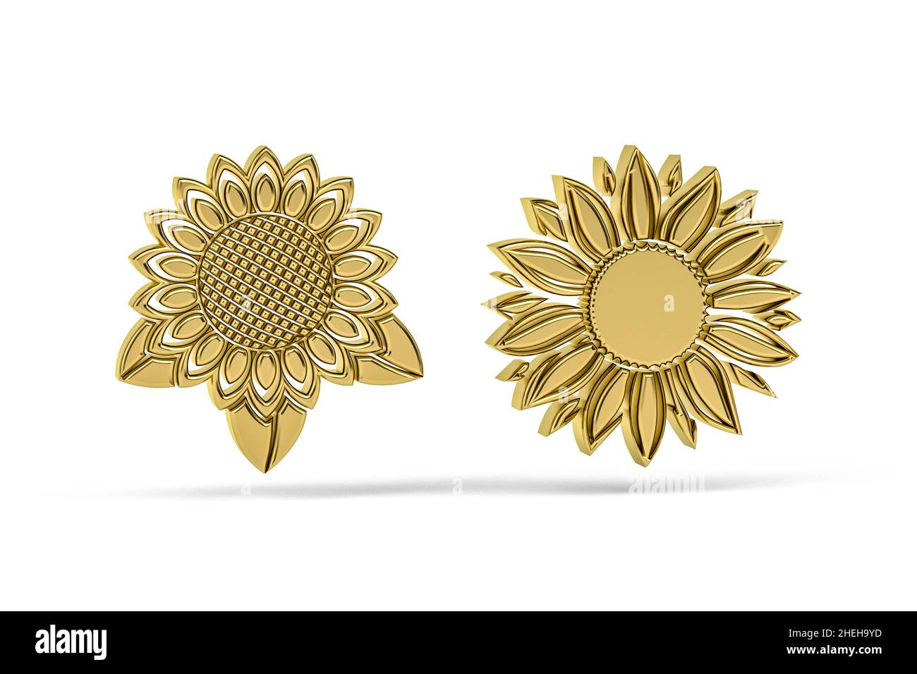 Golden 3d sunflower icon isolated on white background - 3d render Stock ...