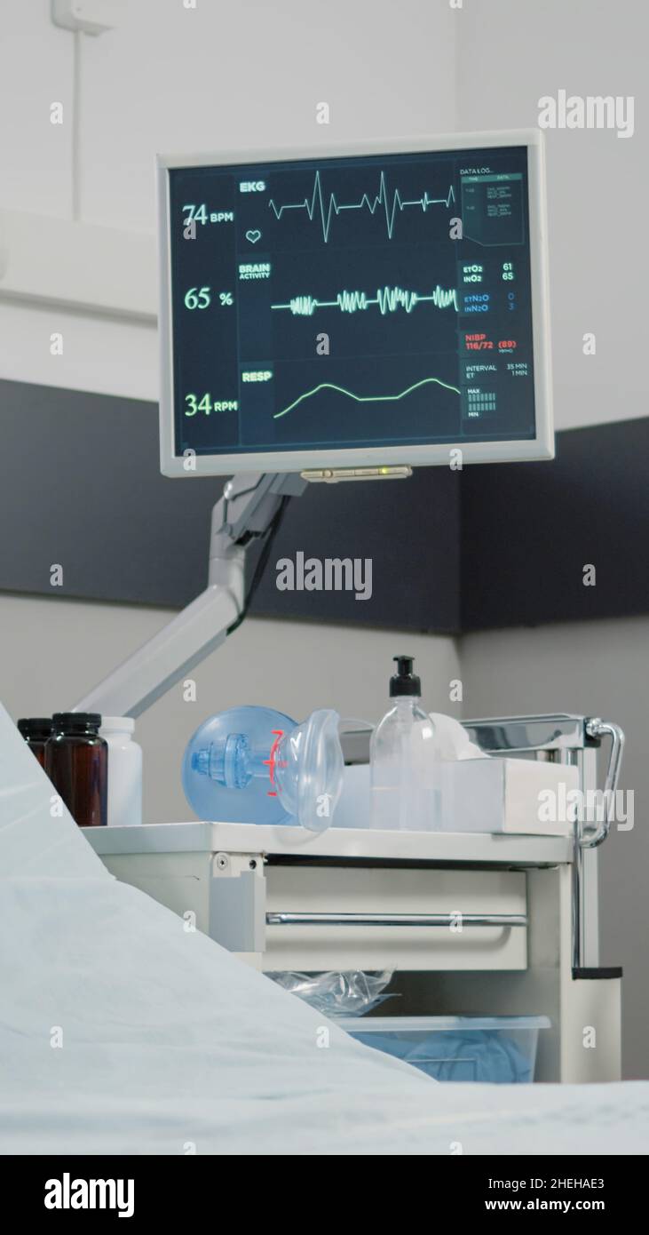 Hospital ward with heart rate monitor for healthcare and recovery ...