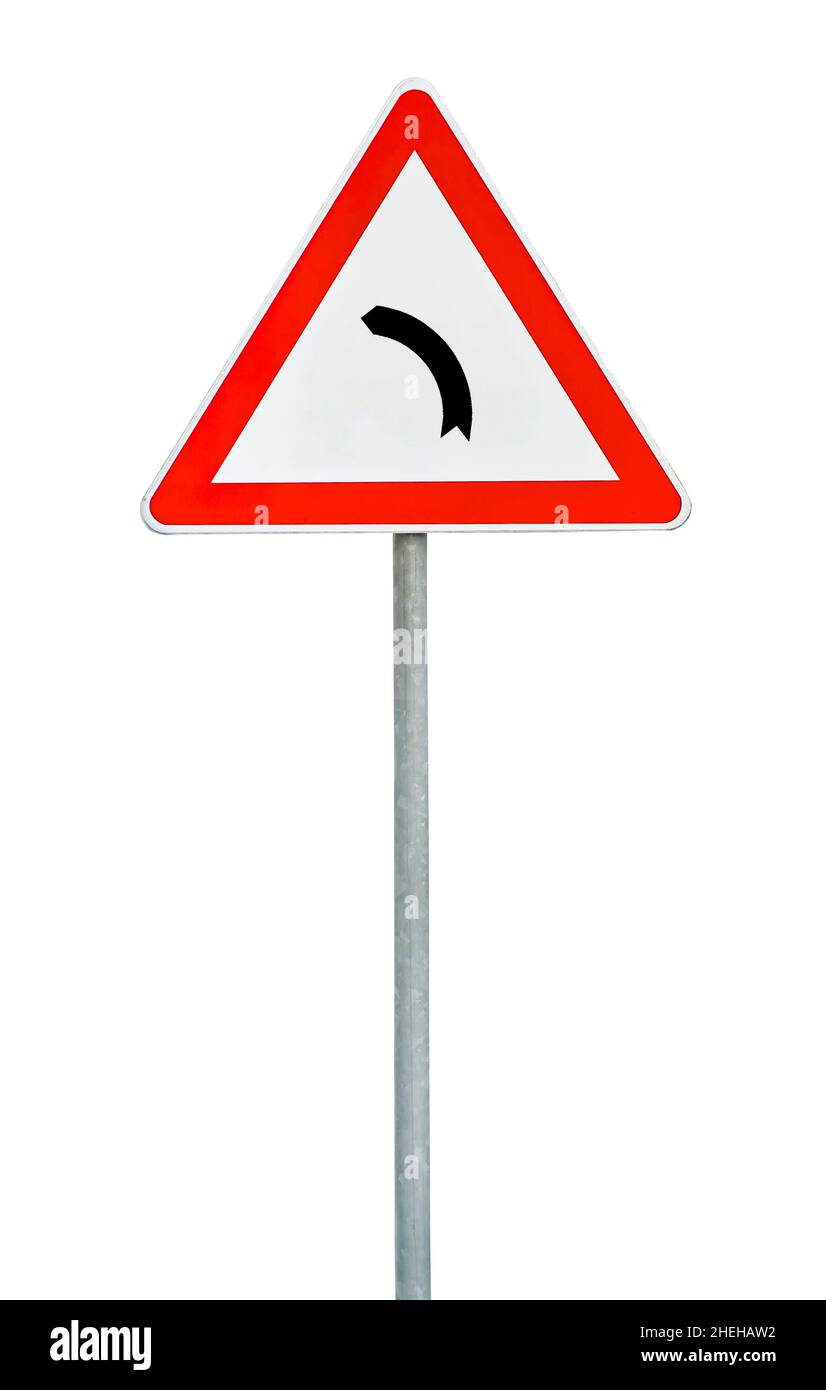 Triangle road sign with direction Stock Photo - Alamy