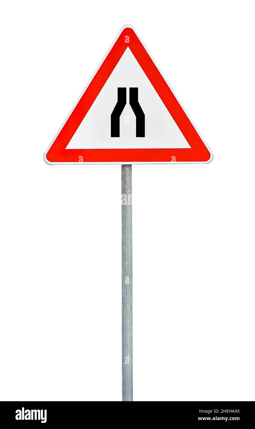 Triangle road sign with direction Stock Photo - Alamy