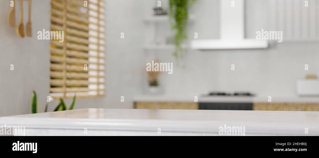 3d rendering, Kitchen countertop for display your products over blurred ...