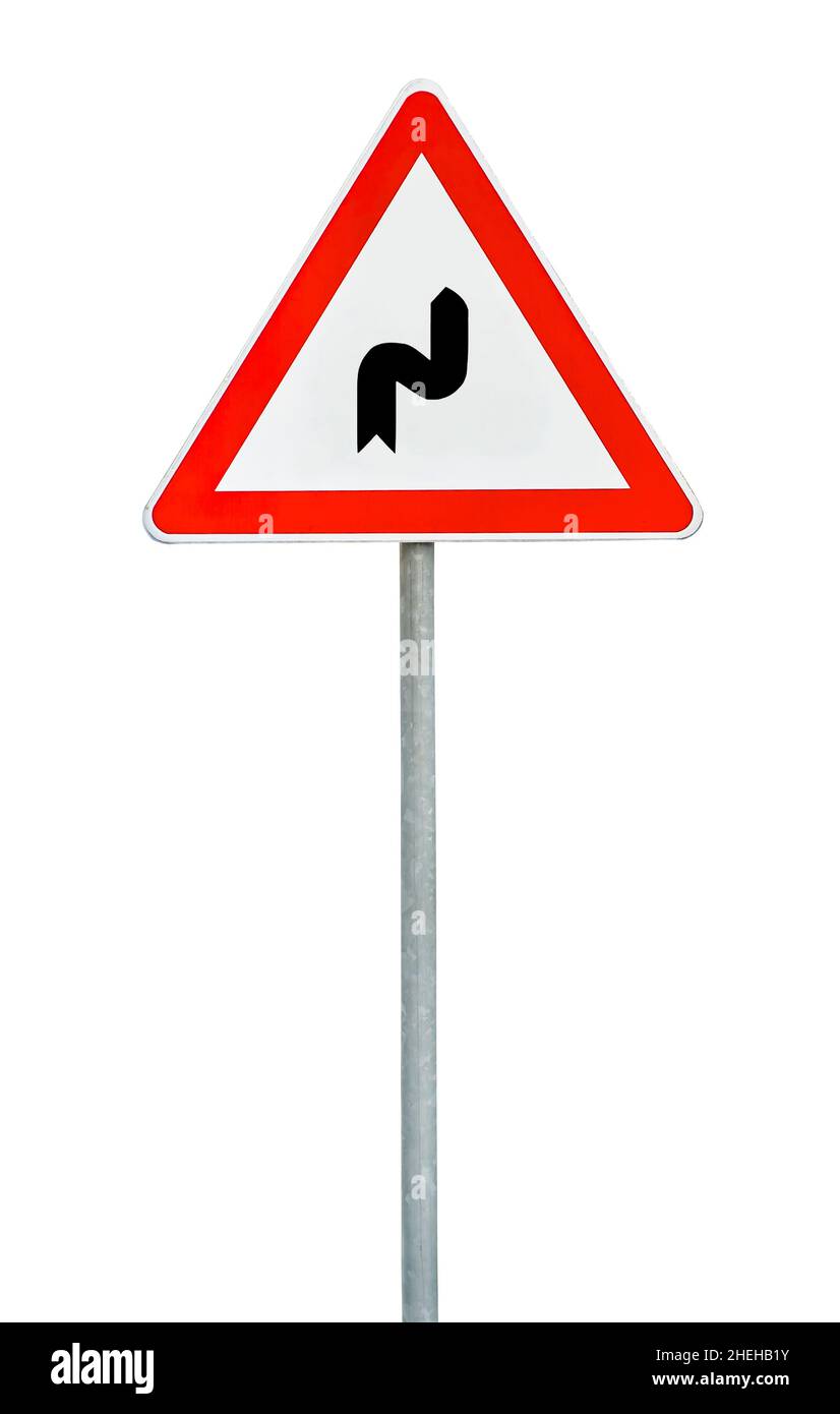 Triangle road sign with direction Stock Photo - Alamy