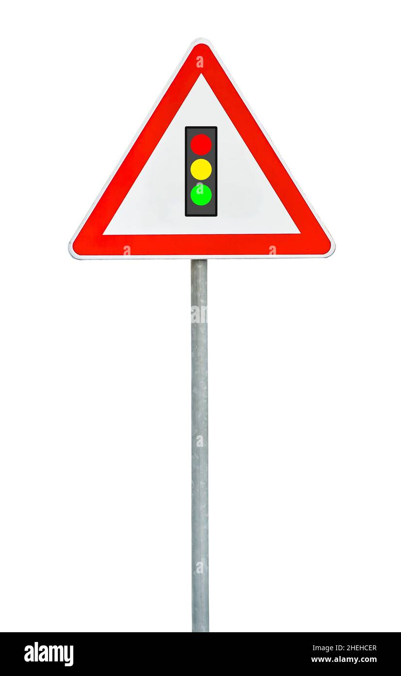 Triangle road sign semaphore on rod Stock Photo - Alamy