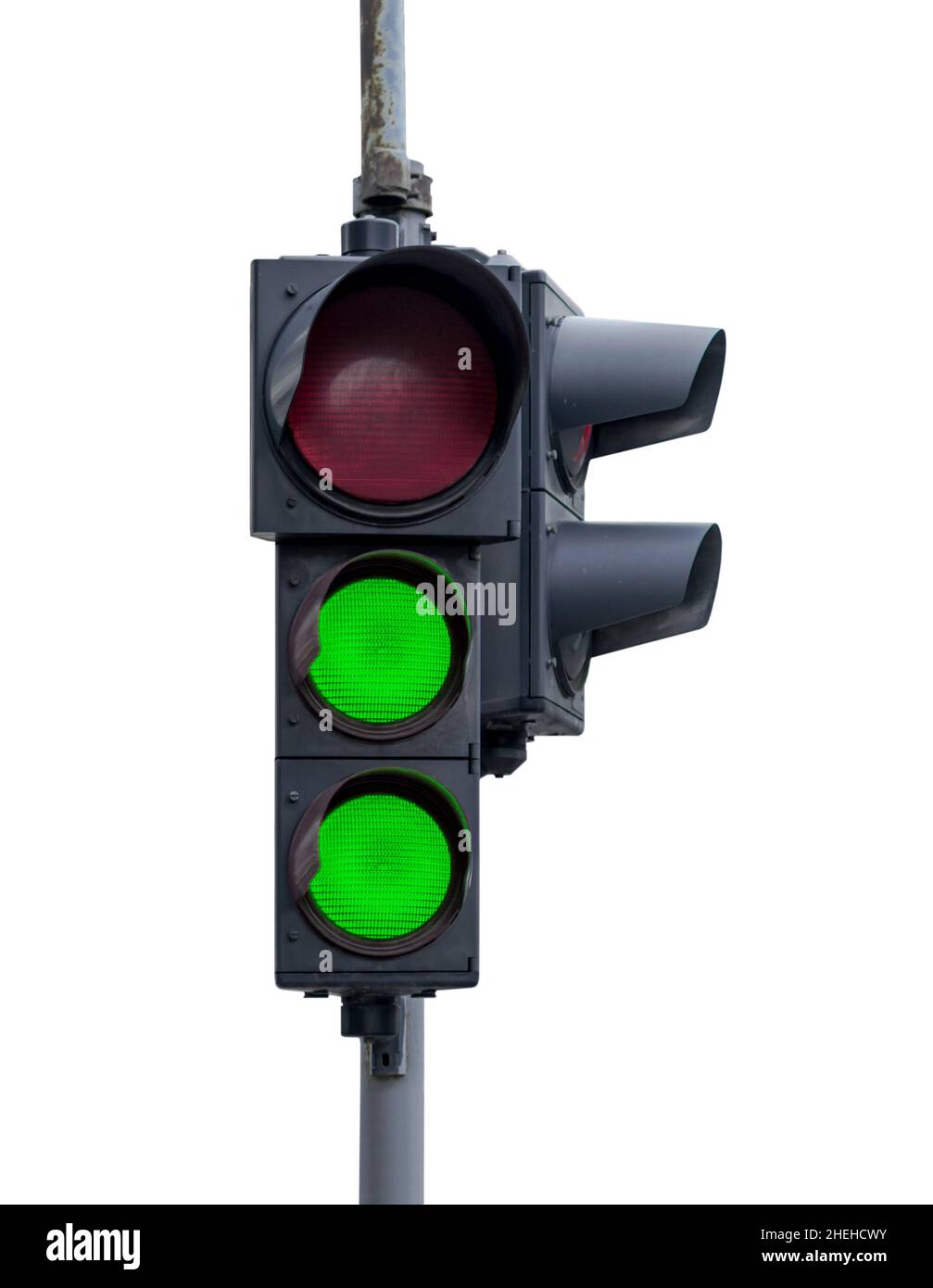 Two green semaphore light isolated on white background Stock Photo - Alamy