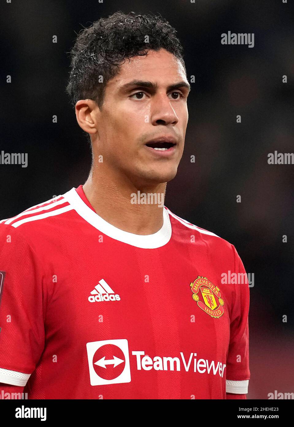 Manchester, England, 10th January 2022. Raphael Varane of Manchester ...