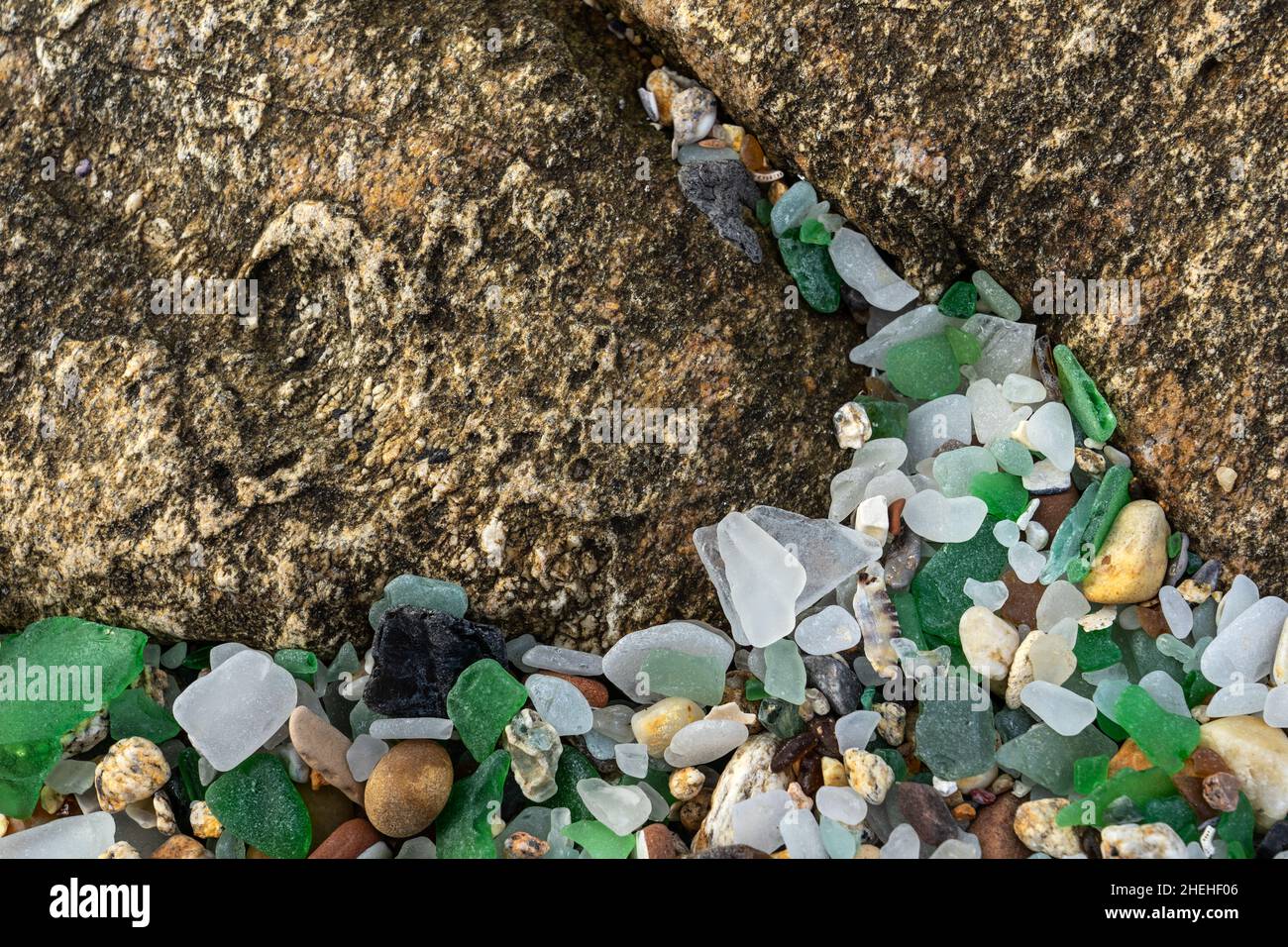 Colored crystals eroded by the sea in the beach of the crystals in the ...