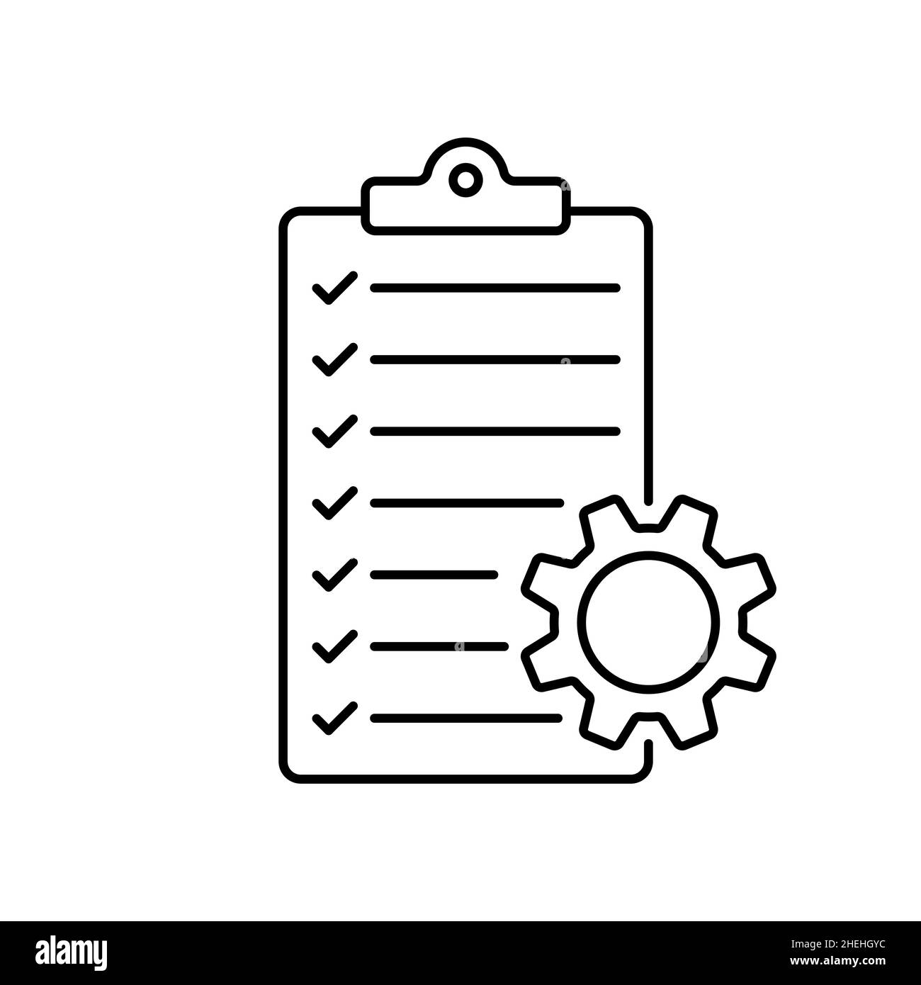 Checklist with gear icon. Software development. Technical support check ...