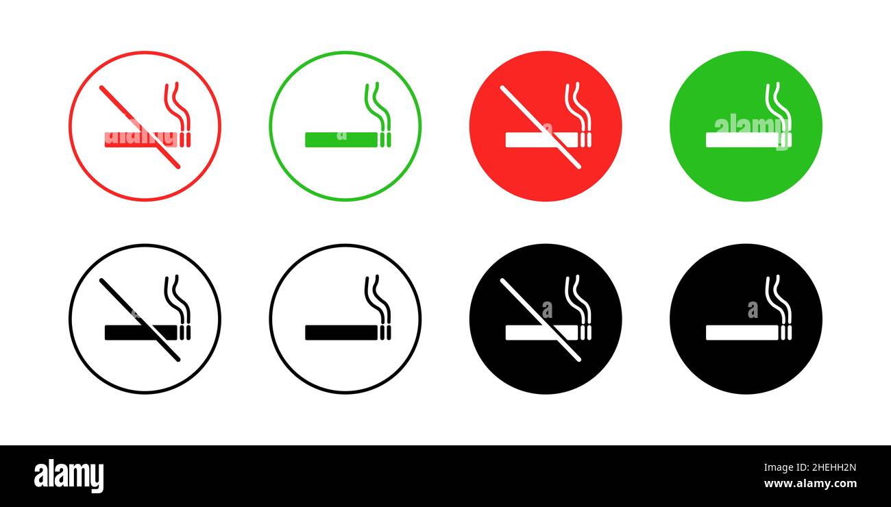 Cigarette icon set. No smoking, forbidden sign. Place for smoking sign ...