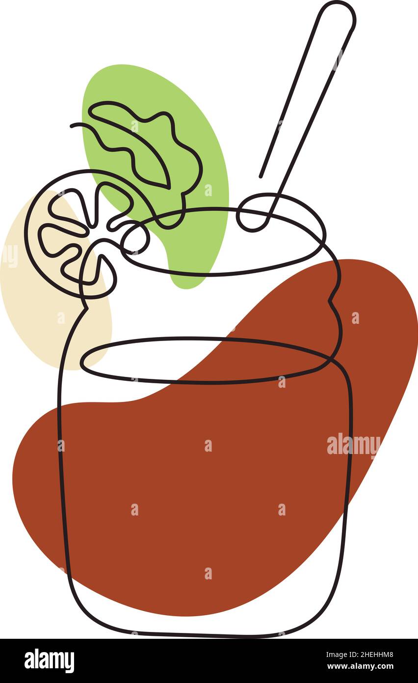 Drink in a hand drawn linear style with colorful abstract stains ...