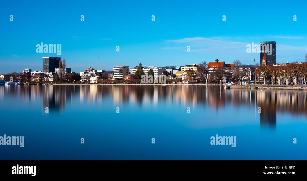 Zug, Switzerland - December 31, 2021: The cityscape of Zug, a political ...