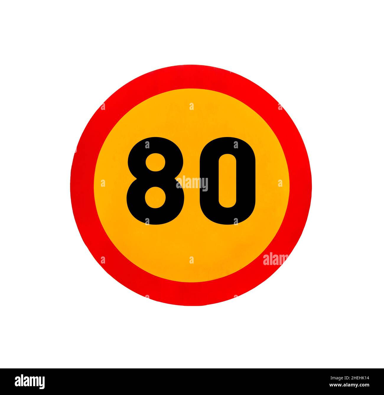 Yellow round speed limit road sign on rod Stock Photo - Alamy