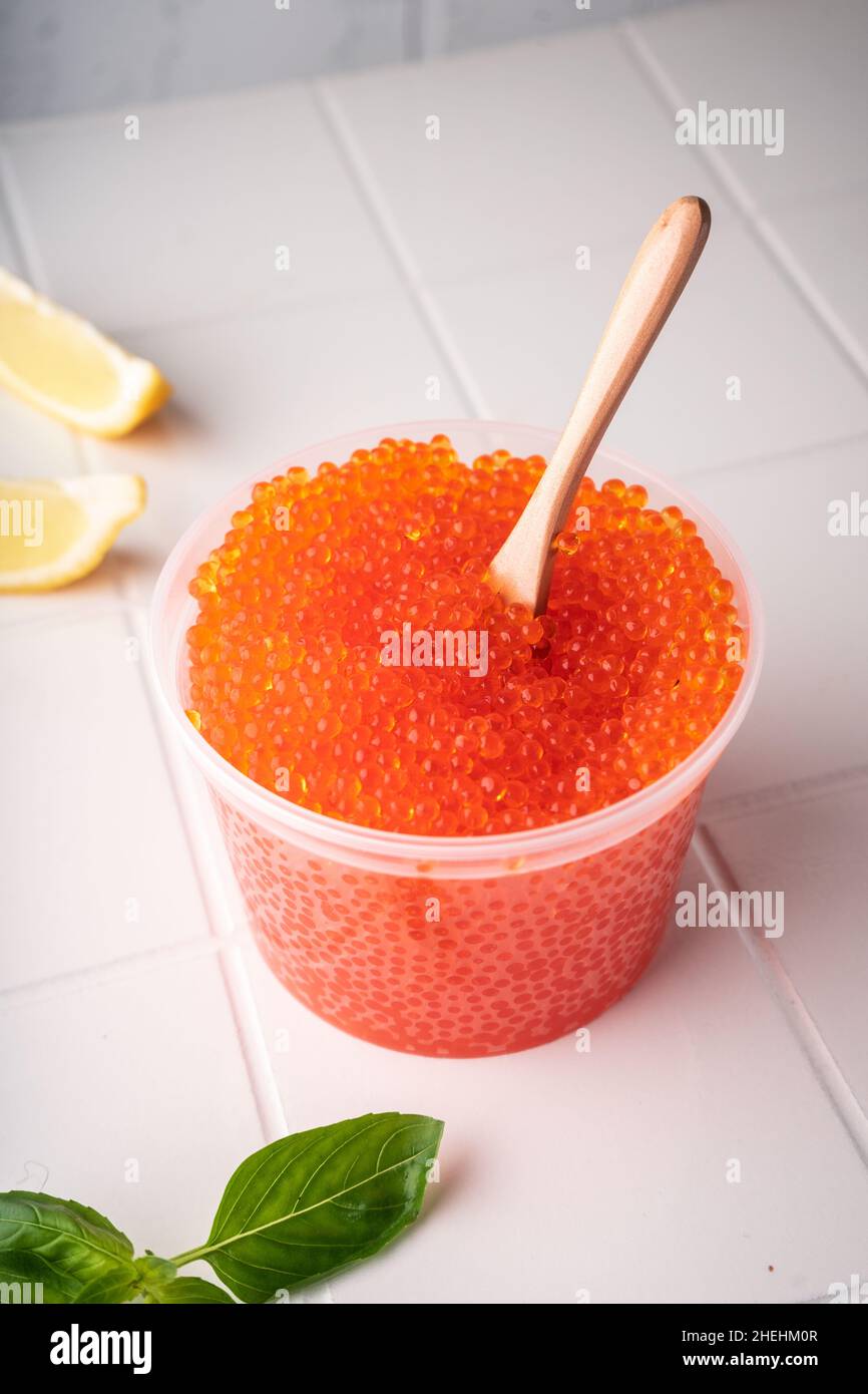 Natural red caviar from trout and salmon. A pure product, a delicacy ...