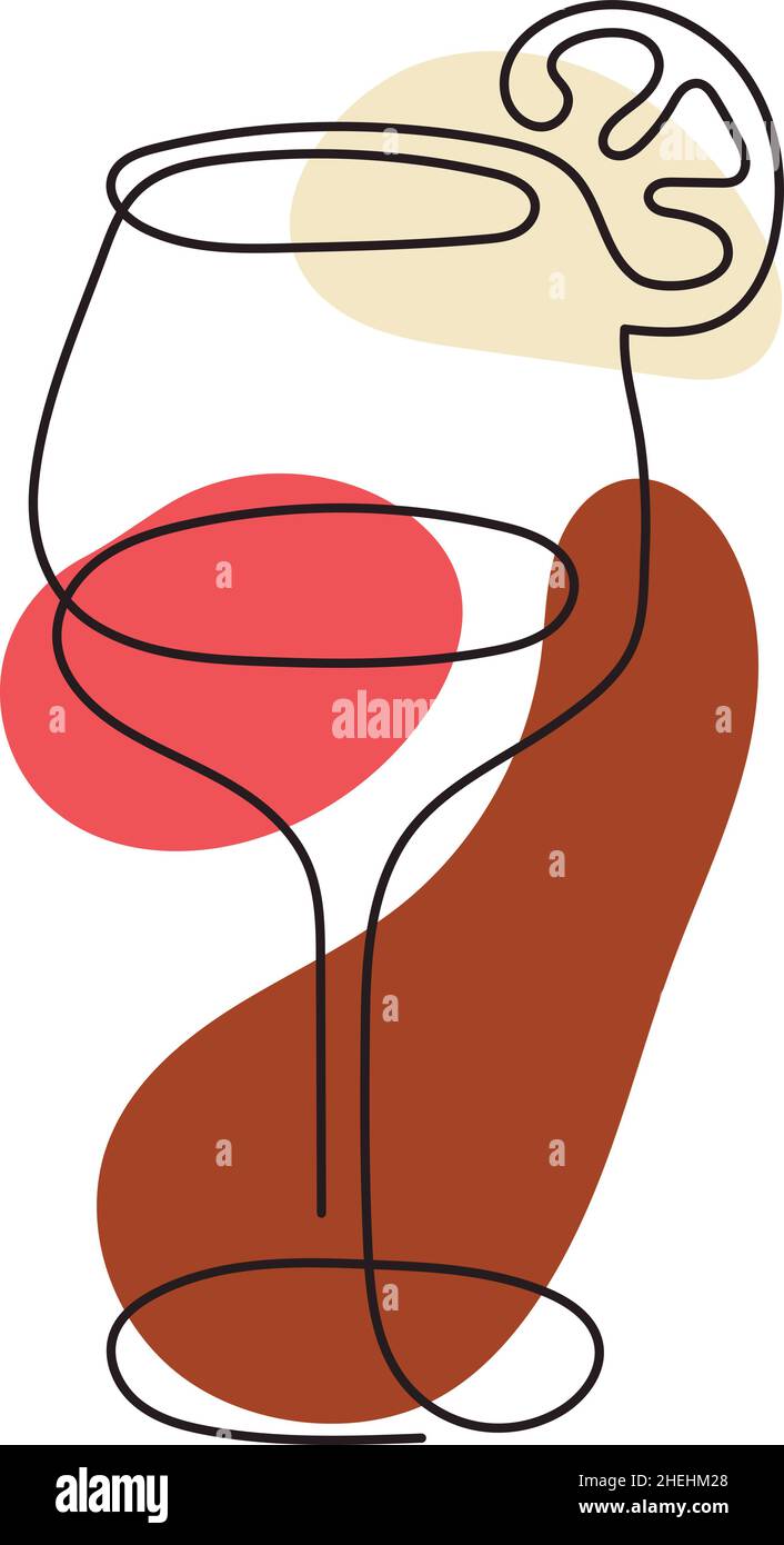 Drink in a hand drawn linear style with colorful abstract stains ...