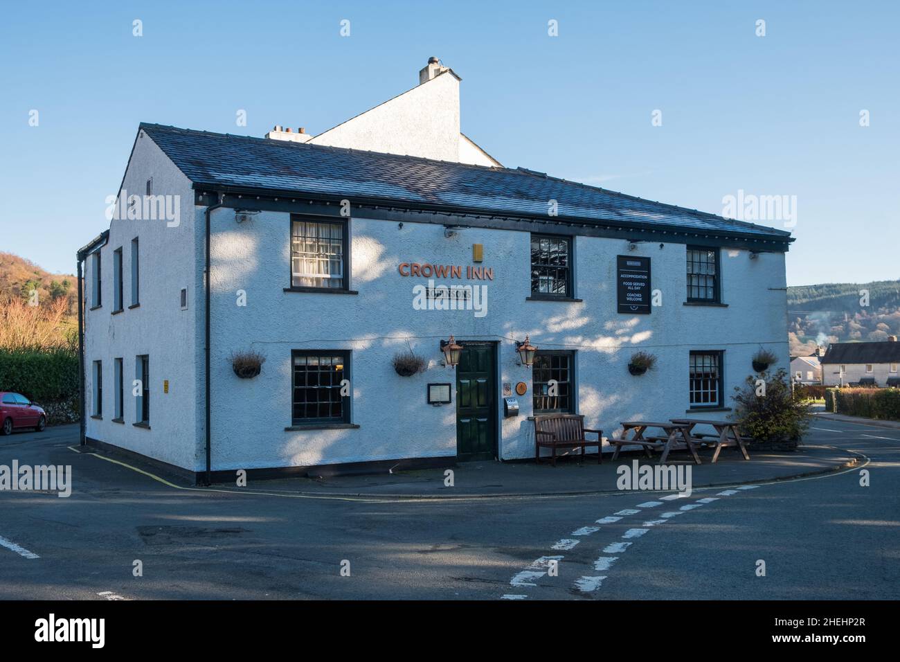 The Crown Inn pub in the village of Coniston in Furness, Cumbria in the ...